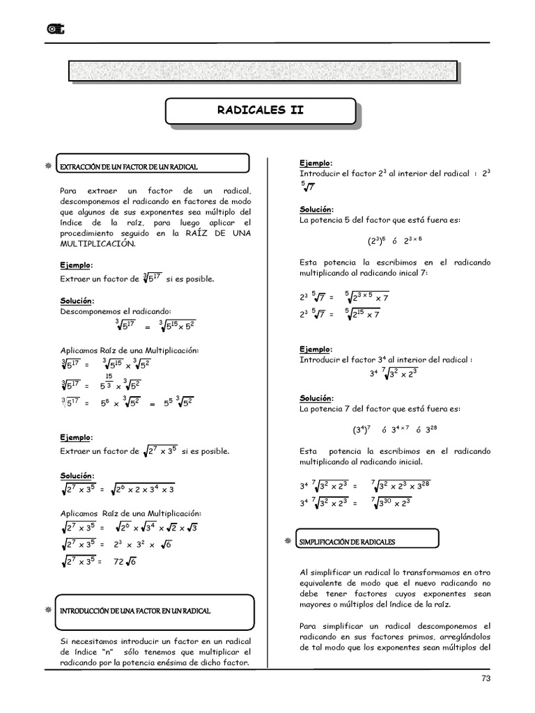 Radicales II | PDF | Multiplicación | Álgebra abstracta