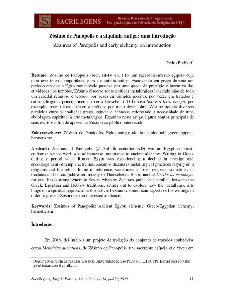 Zósimo de Panópolis e a Alquimia Antiga | PDF | Antigo Egito | Ísis