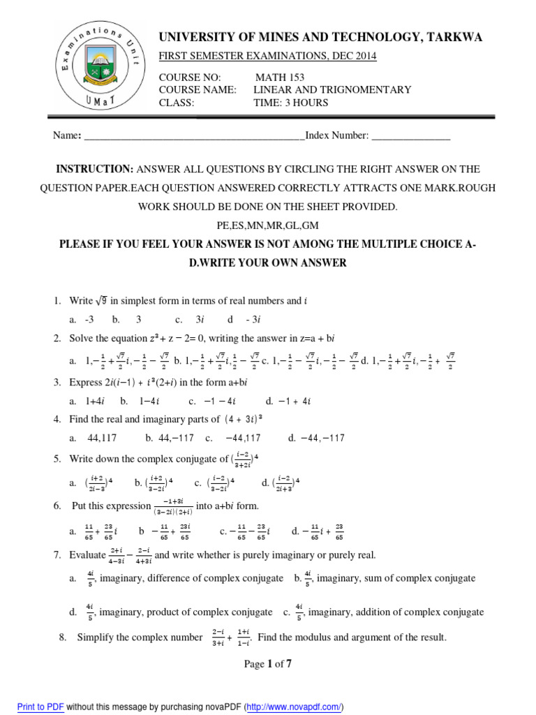 Linear and Trignomentary | PDF | Complex Number | Euclidean Vector