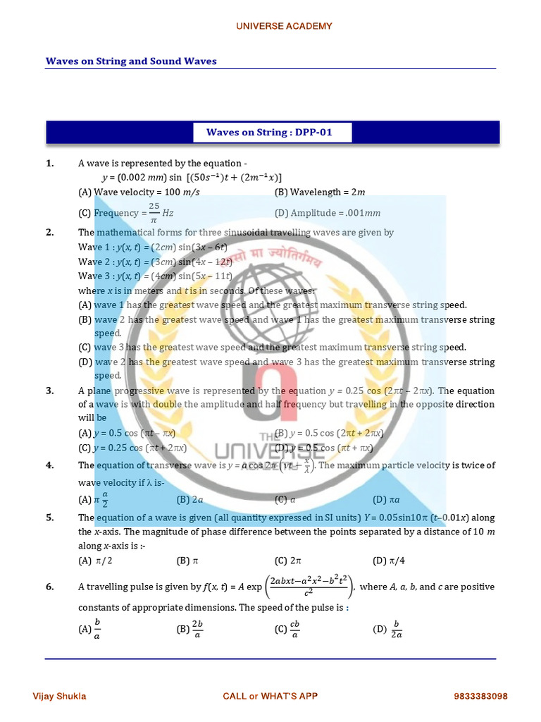 DPP 1 Waves On String | PDF | Waves | Mechanics