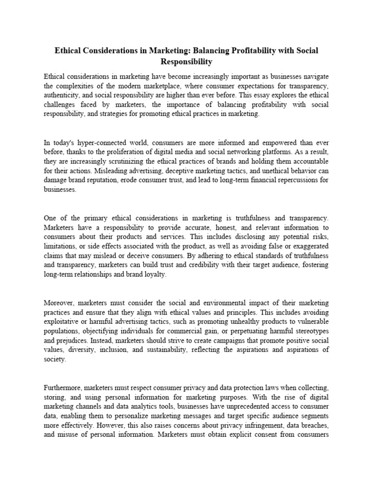 Ethical Considerations in Marketing Balancing Profitability With Social ...