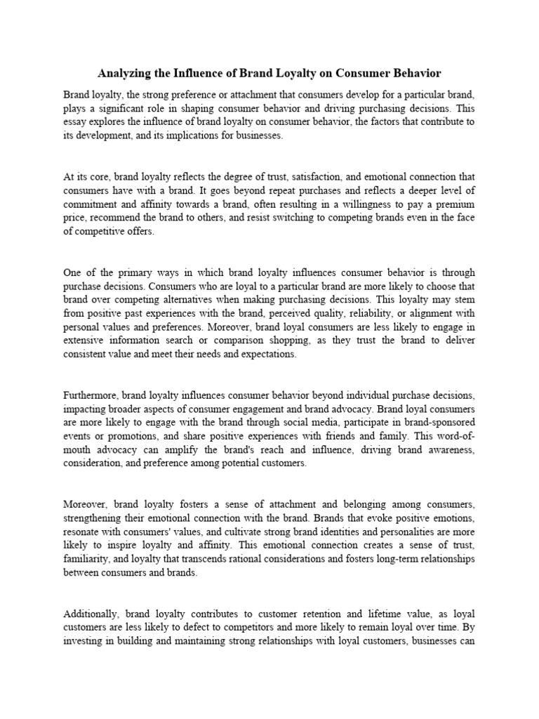 Analyzing The Influence of Brand Loyalty On Consumer Behavior | Download Free PDF | Brand ...