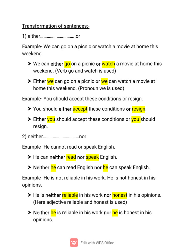 Sentence Transformation Guide | PDF