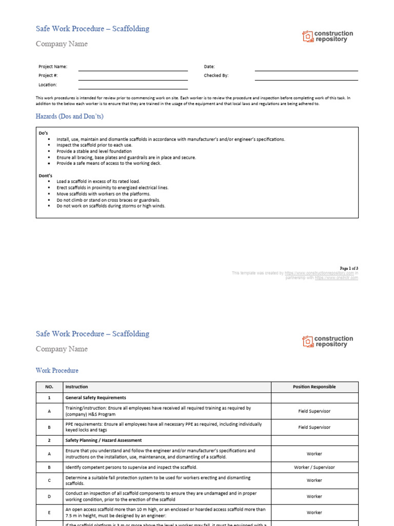 Safe-Work-Procedure-Scaffolding-kkp2ch | PDF | Scaffolding | Safety