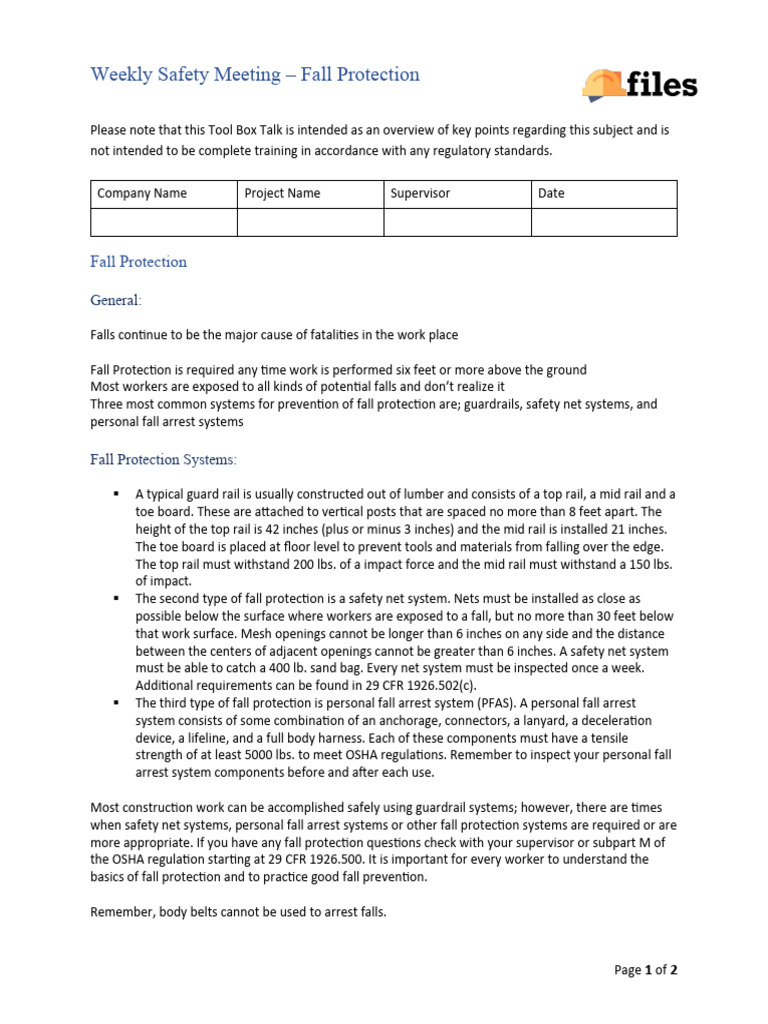 32 Fall Protection Tool Box Talk Tnvdb0 | PDF | Occupational Safety And ...