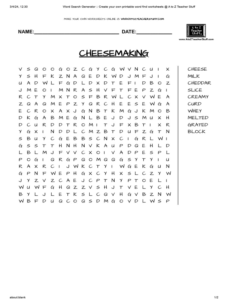 Cheesemaking Wordsearch | PDF | Cheesemaking | Cheese