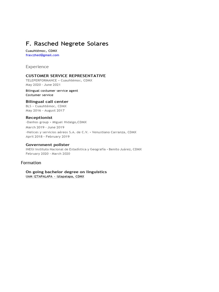 F. Rasched Negrete Solares: Experience | PDF