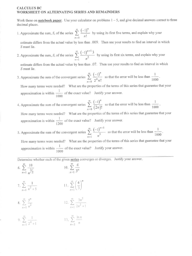 Alternating Series Ws With Solutions | PDF