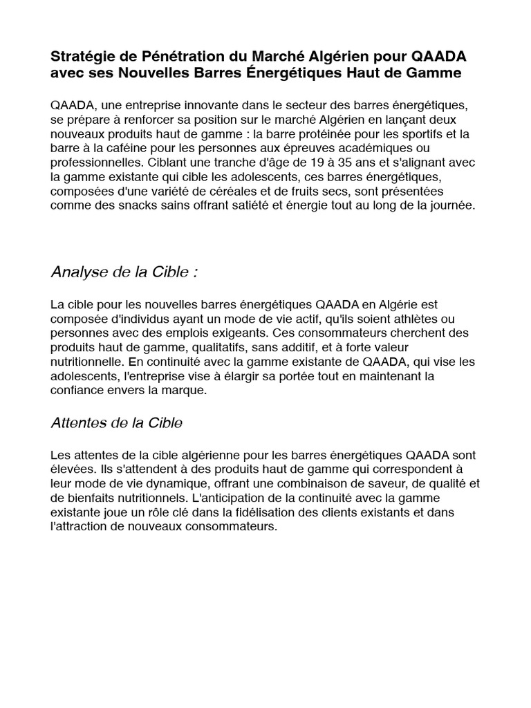 Stratégie Marketing pour QAADA en Algérie | PDF | Marque ...