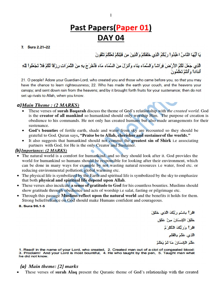 Paper 01 Day 04 PP 2024 | PDF | Muhammad | Abrahamic Religions