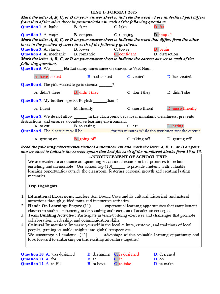 G30- TEST 1- format 2025 (thanh tuyền) - Vân Lê Võ Thanh | PDF ...