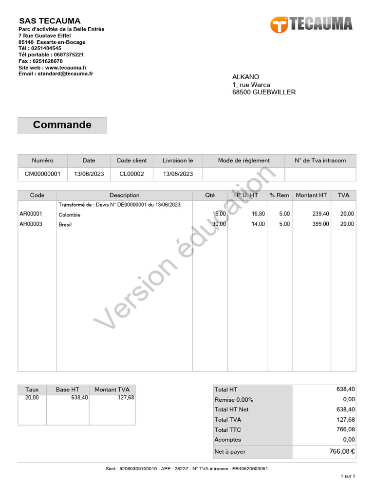 Commande ALKANO - 13/06/2023 | PDF | Chiffre d'affaires | Économie ...