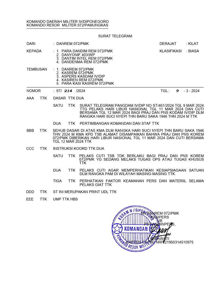 St Libur Nas Dan Cuti Bersama Hari Raya Nyepi 2024 | PDF