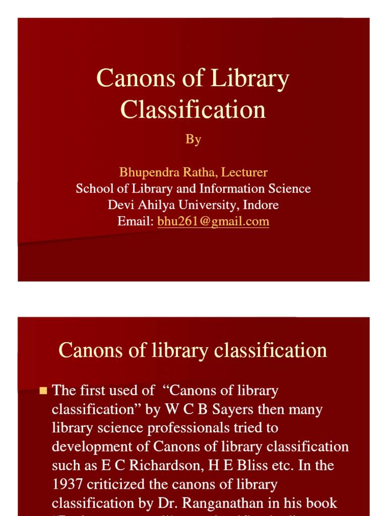 Canons of Library Classification | PDF Canons of Library Classification | PDF