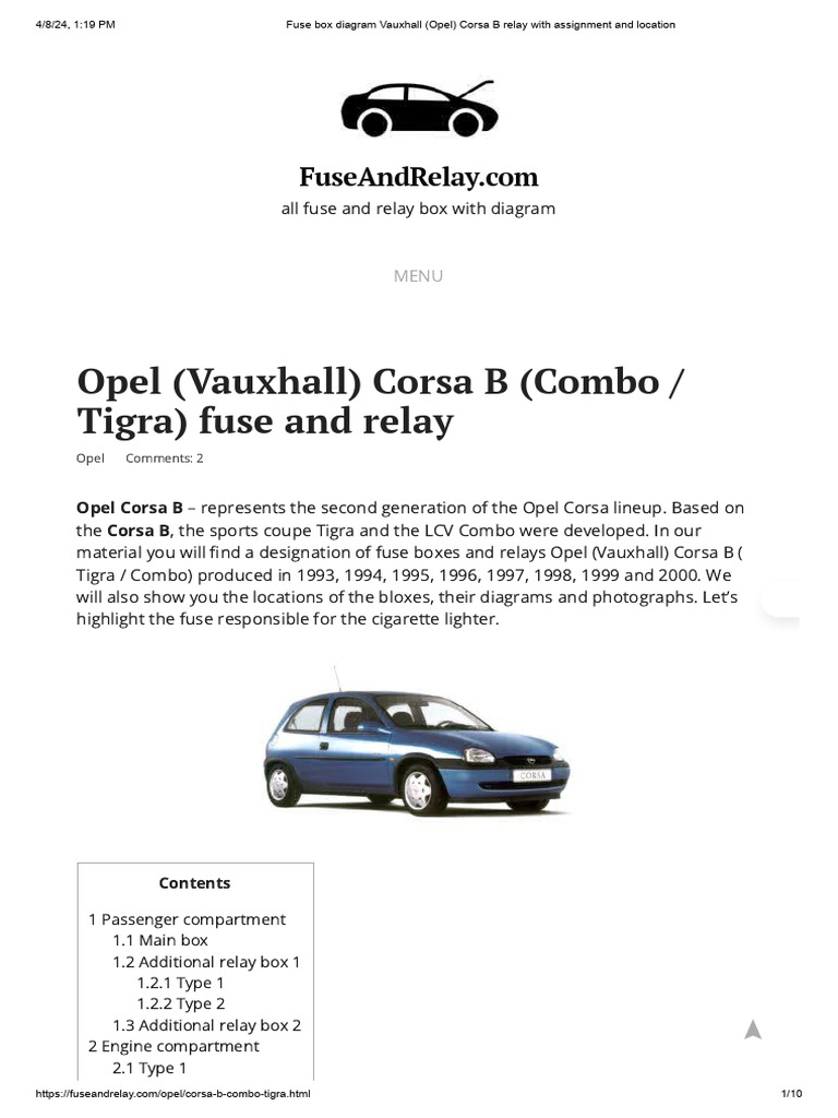 Opel Corsa B Fuse Box & Relay Guide | PDF | Headlamp | Opel