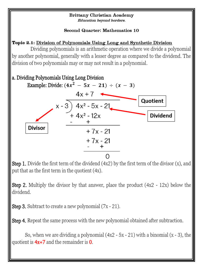 division-of-polynomials | PDF | Division (Mathematics) | Polynomial
