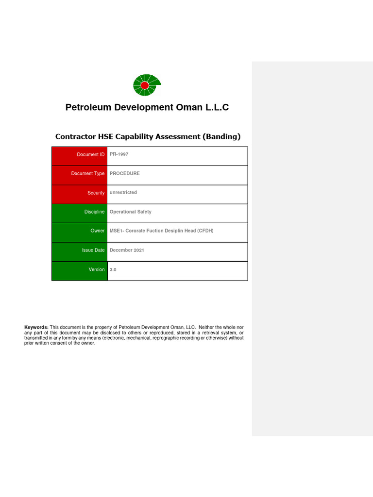 Contractor HSE Capability Banding Guide | PDF | Risk | Evaluation