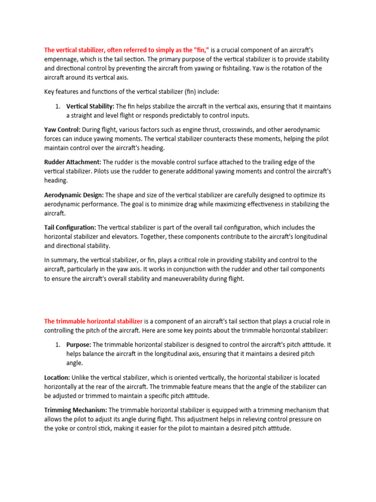 Fin - Vertical Stabilizer & Trimmable Horizontal Stabilizer | PDF ...