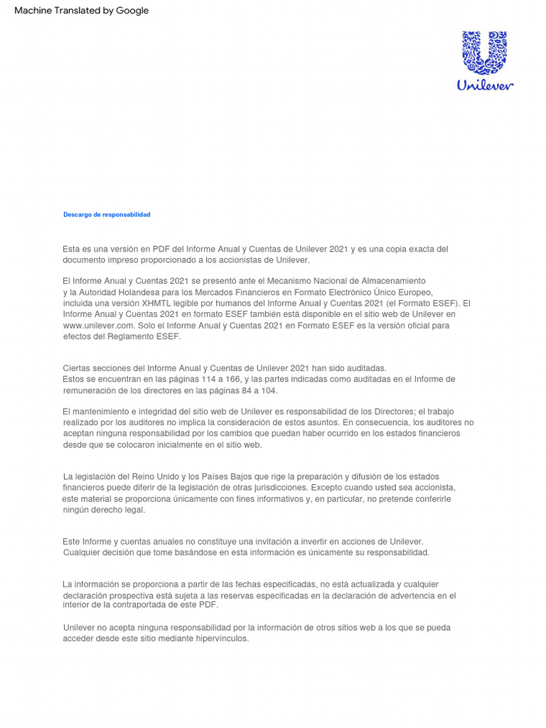 Annual Report and Accounts 2021 | PDF | Inflación | Unilever