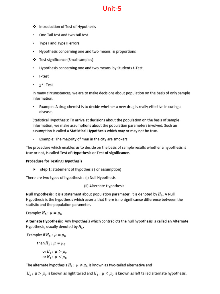 UNIT - 5 | PDF | Statistical Significance | Statistical Hypothesis Testing