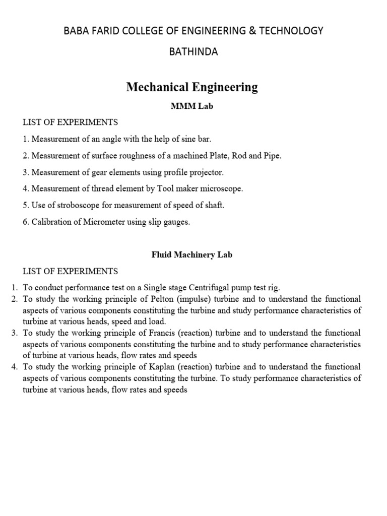 Experiment List of Mechanical Lab | PDF | Steel | Machines