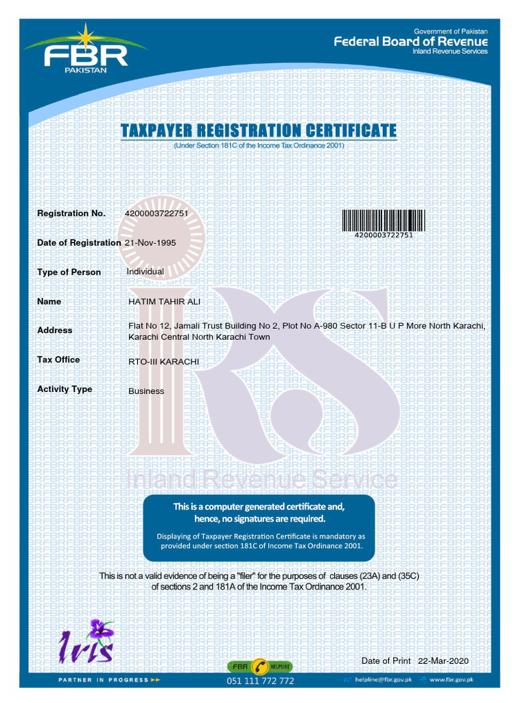 Hatim Tahir Ali Registration Details | PDF