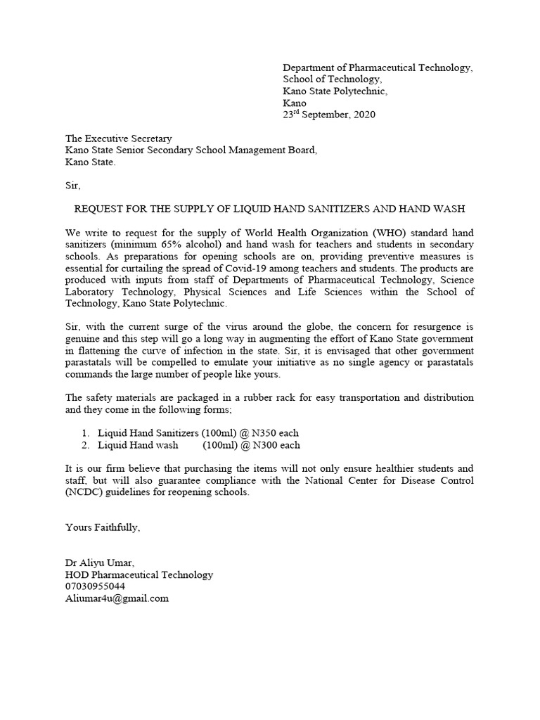 Supply Request for School Sanitizers | PDF