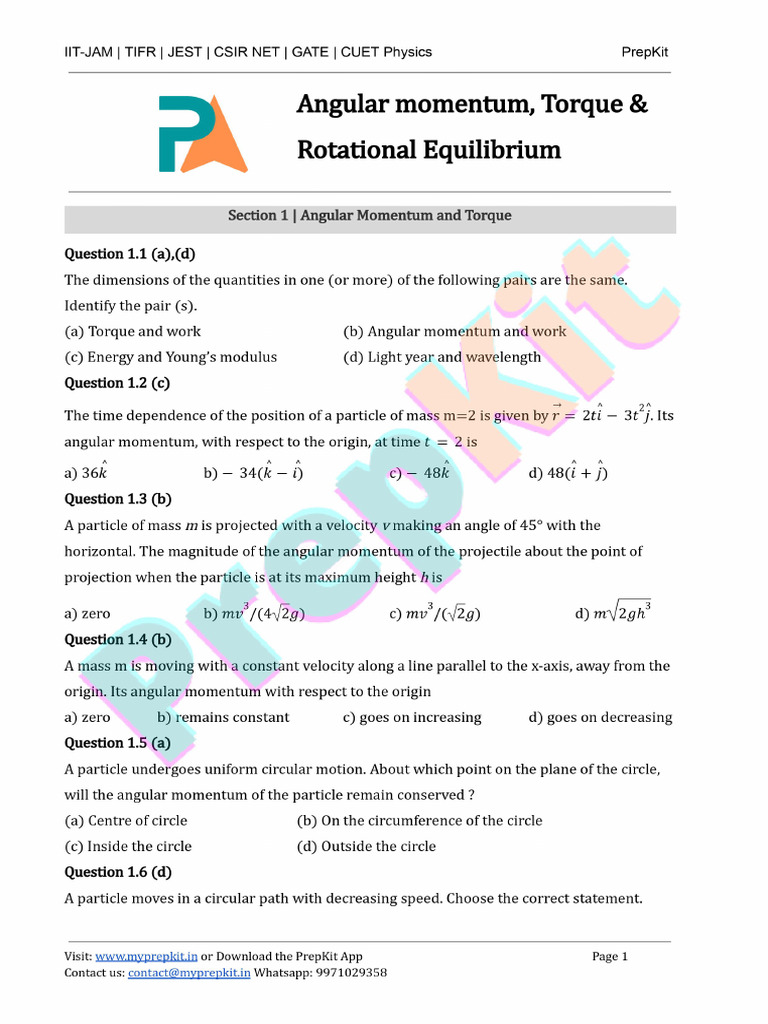 Angular Momentum and Torque Assignment | PDF