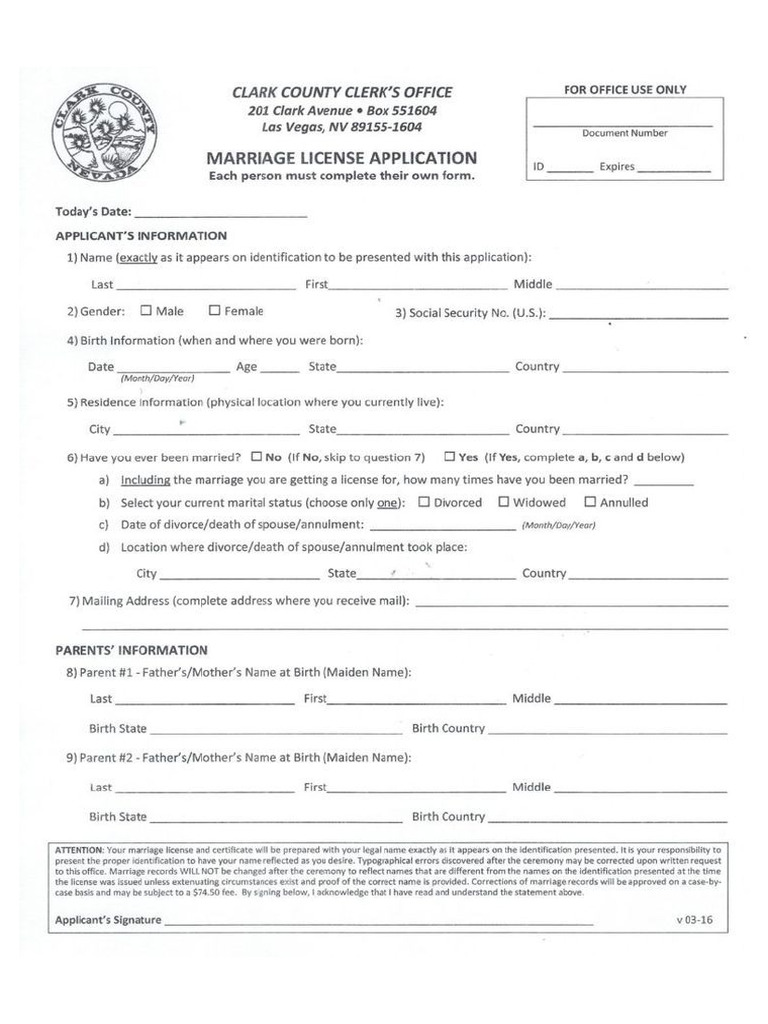 Marriage License Application | PDF
