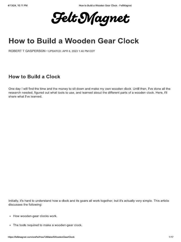 How To Build A Wooden Gear Clock | PDF