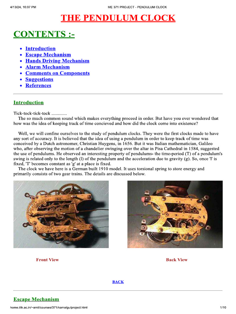Pendulum Clock - How It's Work | PDF