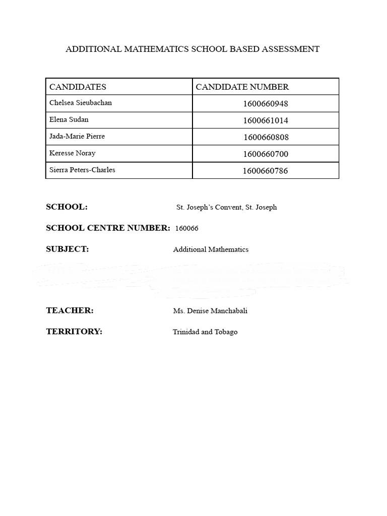 Sba Csec Add Maths Example | Download Free PDF | Mode (Statistics) | Median