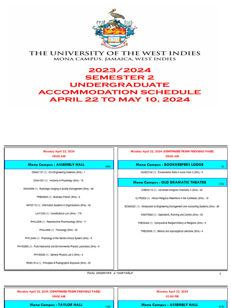 Ug Semester 2 Accommodation Schedule pb2 0 | Download Free PDF ...