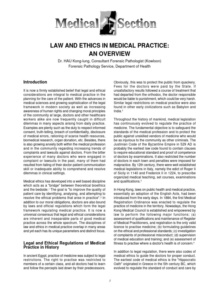 Medical Law & Ethics Overview | PDF | Medical Ethics | Medicine