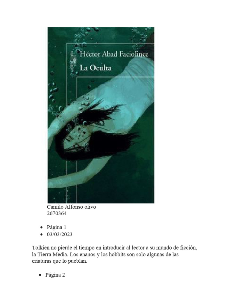 Bitácora Camilo Alfonso Olivo | PDF | Bilbo Baggins | El Hobbit