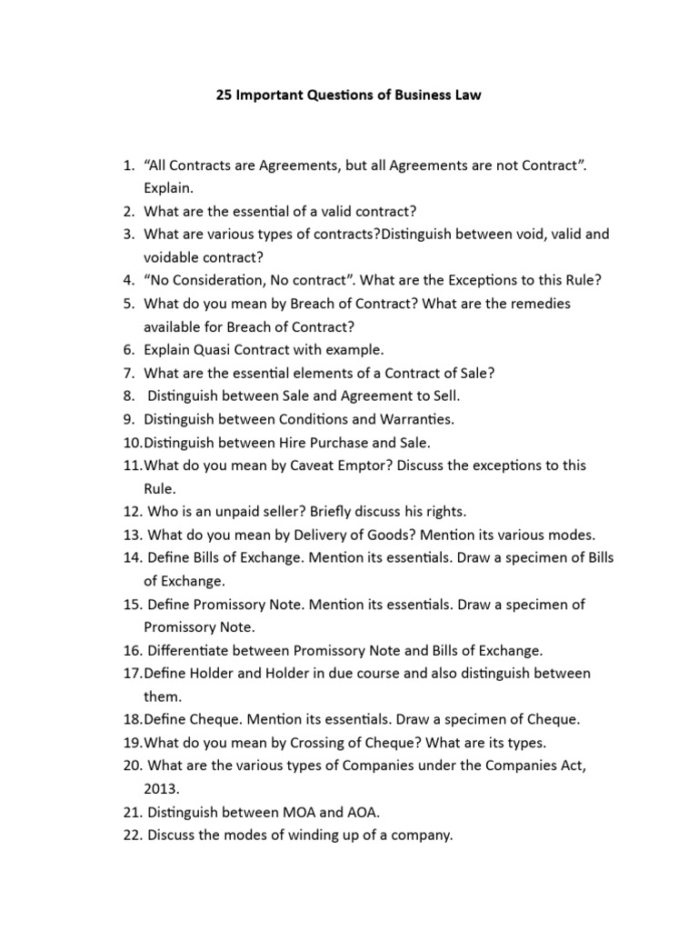 Key Business Law Questions for B.Com 2nd Sem | PDF | Finance & Money ...