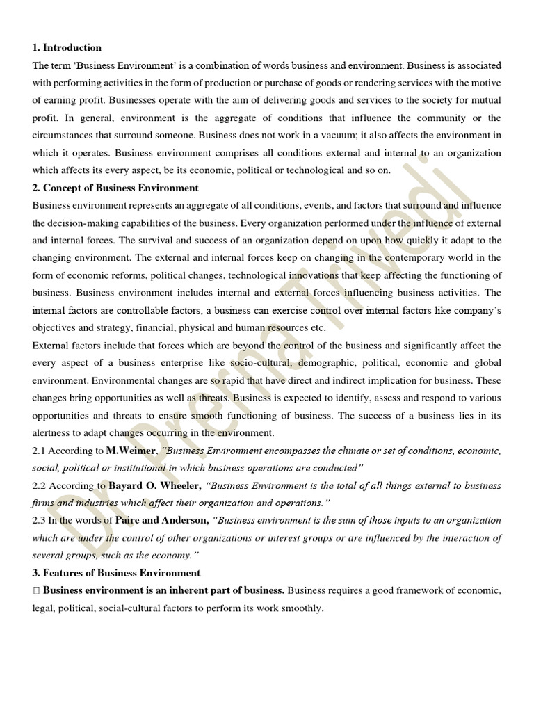 Business Environment Unit 1 | PDF | Economies | Natural Environment