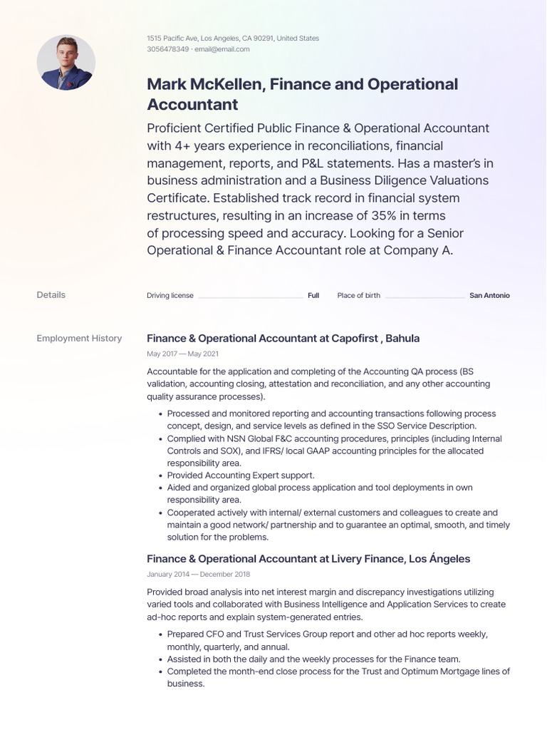 Finance Operational Accountant Resume 6 | PDF | Accounting | Accountant