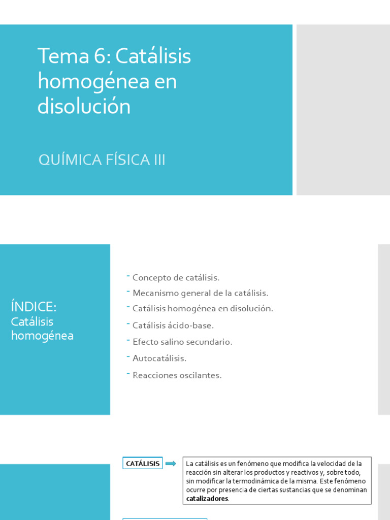 Tema 6_Catálisis Homogénea | PDF | Catálisis | Reacciones químicas