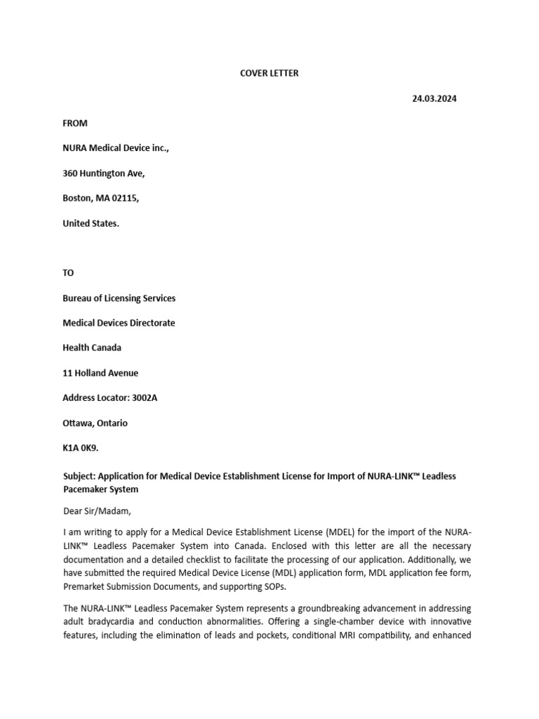 Medical Device Cover Letter Proposal For Medical And Healthcare