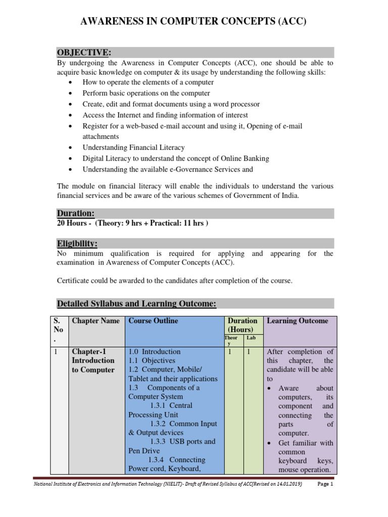 ACC Nielit Syllabus | PDF | Software | Computing