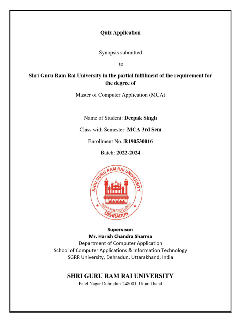 Synopsis Quiz Application New | PDF | Usability | Computer Program