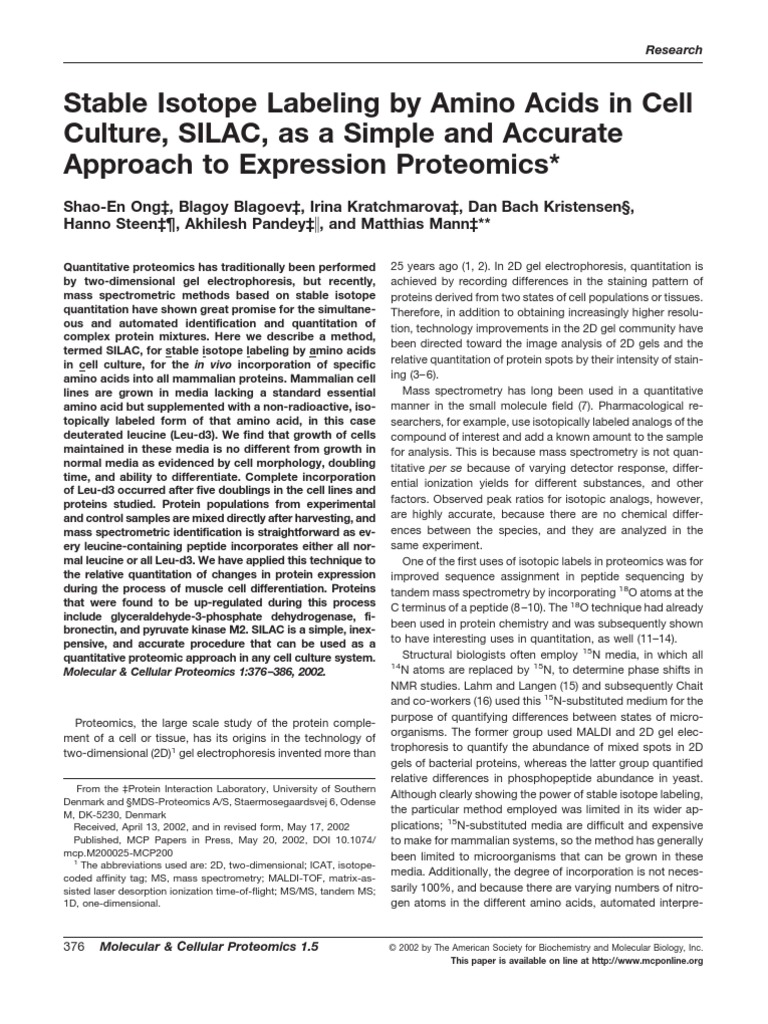 SILAC | PDF | Proteomics | Mass Spectrometry
