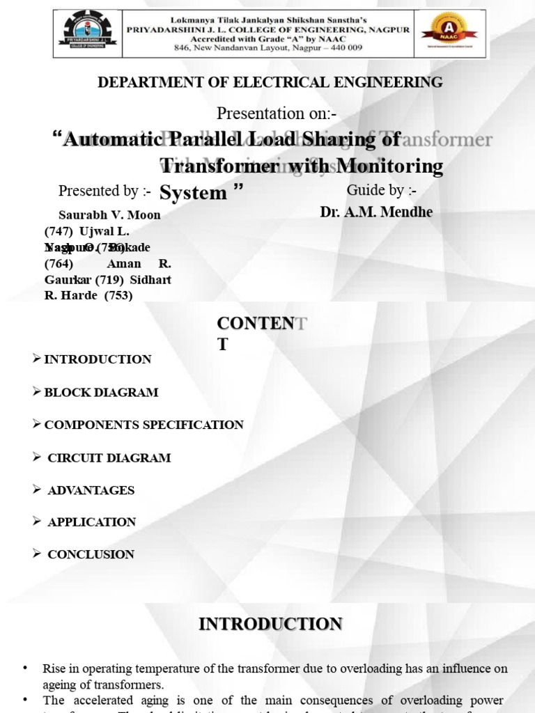 Parallel Load Sharing (Ujwal) | PDF | Transformer | Relay