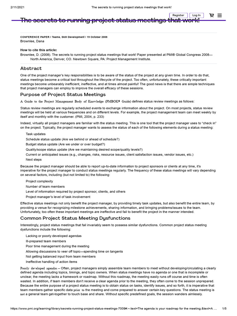 The Secrets To Running Project Status Meetings That Work! | PDF ...