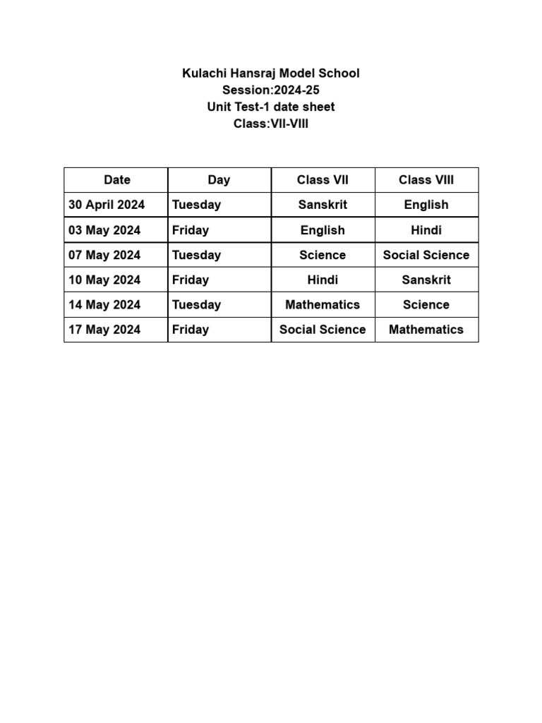 UT1 - Date Sheet - 2024-25-1 | PDF