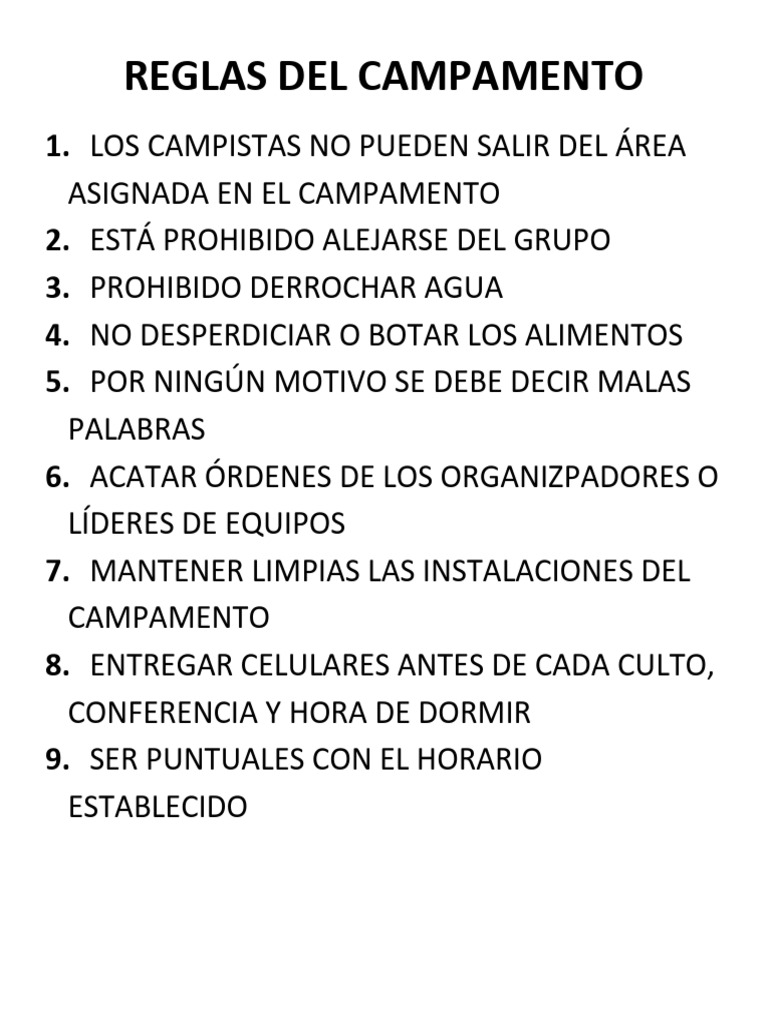 Reglas Del Campamento | PDF