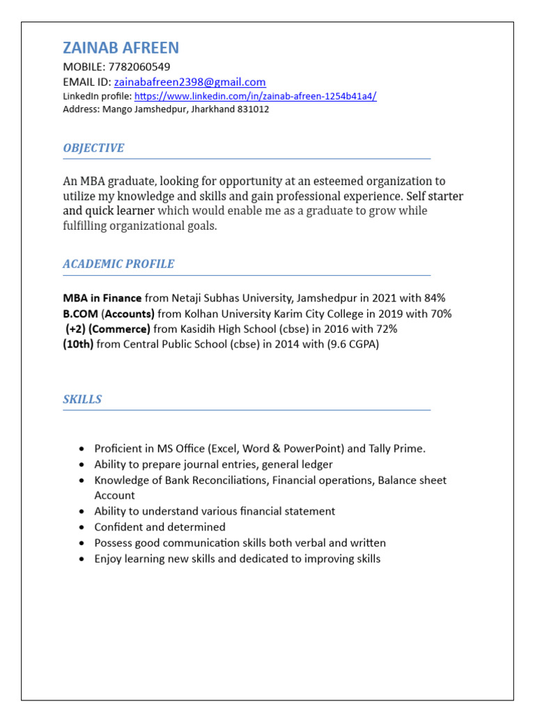 Zainab Resume | PDF | Business