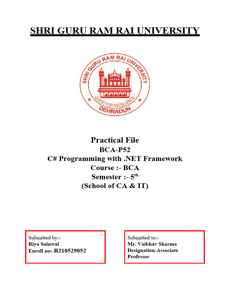Shri Guru Ram Rai University: Practical File | PDF | Inheritance (Object Oriented Programming ...