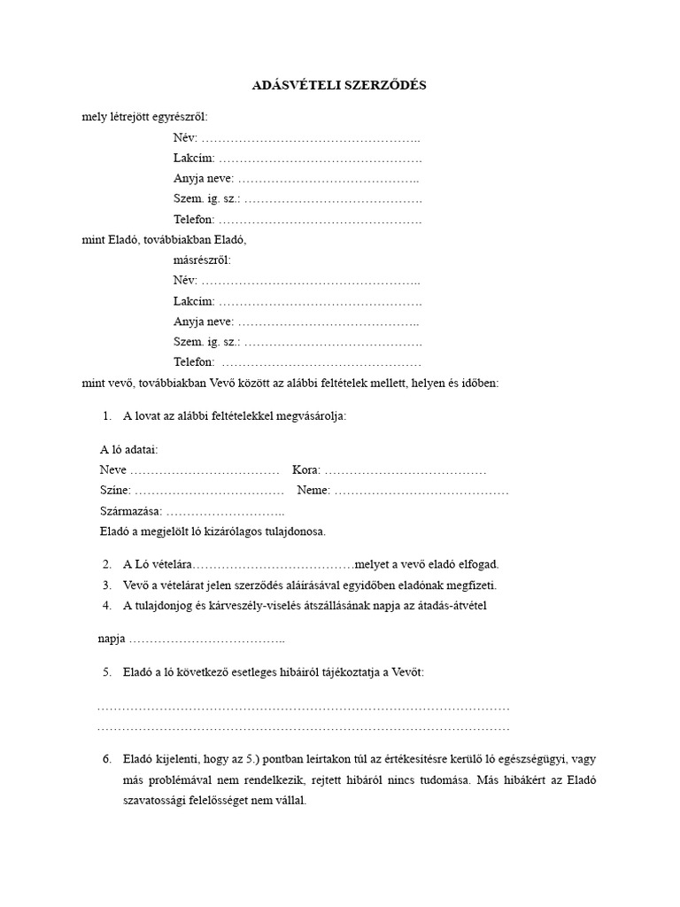 Adásvételi Szerződés | PDF